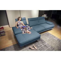 Ecksofa Calia italia "Toby Wing, B/T: 308/153 cm, Multifunktionssofa, Designsofa, L-Form", blau (turchese quebec), B:308cm H:90cm T:153cm, Synthetische Faser (100% Polyester), Sofas, Ecksofa, inkl. Sitztiefenverstellung und Armlehnfunktion, F&uuml;&szlig;e in schwarz matt