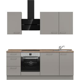 K&uuml;chenzeile Nobilia "Laser II", NEU: individuell anpassbar mit gratis Profi-Beratung", k&uuml;che: grau, korpus: taupegrau, arbeitsplatte: eiche havanna nachbildung, B:210,3cm H:216,6cm T:60cm, Komplettk&uuml;chen-Sets, K&uuml;chenzeile, vormontiert, 210 cm breit, optional mit verschiedenen E‑Ger&auml;te-Sets