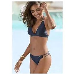 Triangel-Bikini JETTE "Giulia", Damen, Gr. 42, Cup C/D, blau (marine), Polyamid, leicht gl&auml;nzend, Bikini-Sets Triangel-Bikini, mit goldfarbener Glanzbeschichtung und Accessoires