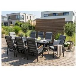 Garten-Essgruppe Konifera "Edessa Komfort", grau, Polyester, verstellbare R&uuml;ckenlehne, Aluminium, Sitzm&ouml;bel-Sets, Tischplatte aus Alu-Lamellen,Armlehne mit Seilgeflecht&Noonwood-Latten, Topseller