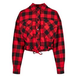 Langarmhemd Urban Classics "Urban Classics Damen Ladies Short Oversized Check Shirt", Damen, Gr. 4XL, US-Gr&ouml;&szlig;en, rot (schwarz, rot), 100% Baumwolle, Hemden