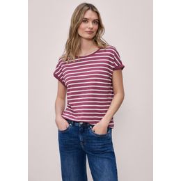 T-Shirt Street One, Damen, Gr. 46, schwarz clouded blush, Web, 50% Modal, 50% Baumwolle, gestreift, normal normal, Rundhals, abgesteppt, Shirts T-Shirt, Jersey