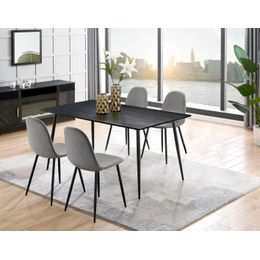 Essgruppe OTTO HOME "Eadwine, Tisch plus 4 St&uuml;hle, Sitzgruppe", grau (hellgrau), Schwarzer Esstisch, Sitzm&ouml;bel-Sets, Essgruppe