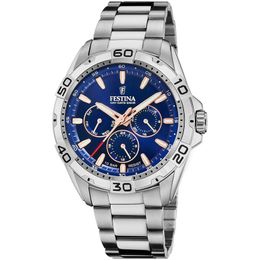 Multifunktionsuhr Festina, silber (silberfarben, blau), Armbanduhren, Herren, Armbanduhr, Quarzuhr, Herrenuhr, Edelstahlarmband,bis 10bar wasserd.