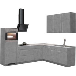Wiho-K&uuml;chen Winkelk&uuml;che WIHO K&Uuml;CHEN "Chicago", grau (k&uuml;che: grau, korpus: betonfarben, arbeitsplatte: canvas grau), B:260cm T:220cm, Komplettk&uuml;chen-Sets, ohne E-Ger&auml;te, Stellbreite 260/220 cm