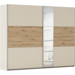 Schwebet&uuml;renschrank Rauch "Kleiderschrank Schrank Garderobe ASTANA", champagner, eiche artisan, B:261cm H:210cm T:59cm, Holzwerkstoff, Schr&auml;nke, Schwebet&uuml;renschrank, mit 3 Spiegelelementen, Metallgriffleisten alufarbig MADE IN GERMANY
