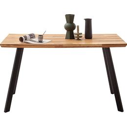 Esstisch MCA LIVING "Zeballos", beige (naturfarben, schwarz, naturfarben), B:120cm H:76cm T:75cm, Zerreiche keilgezinkt massiv ge&ouml;lt, Tische, Esstisch, Tischplatte aus Zerreiche, Schweizer Kante, belastbar bis 100 Kg