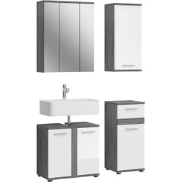Badm&ouml;bel-Set Welltime "LUCCA, 4-teilig, MDF Hochglanzfront, bestehend aus:", wei&szlig; (rauchsilber nb, wei&szlig; hochglanz), B:114cm H:191cm T:34cm, Holzwerkstoff, MDF, Kastenm&ouml;bel-Sets, Badm&ouml;bel-Set, Waschbeckenunterschrank, Spiegel, Unterschrank, H&auml;ngeschrank