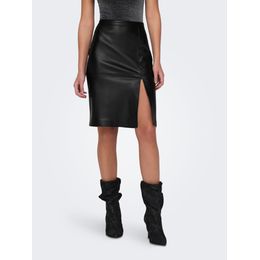 Lederimitatrock Only "ONLOLINE FAUX LEATHER SKIRT OTW NOOS", Damen, Gr. S (36), schwarz, Web, Obermaterial: 100% Polyester, unifarben, regular fit knielang, R&ouml;cke
