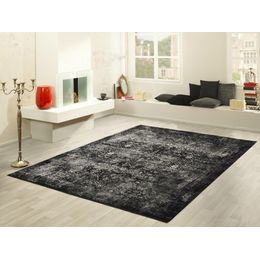 Teppich OCI DIE TEPPICHMARKE "BESTELLER MAGIC", schwarz (schwarz, grau), B:200cm H:8mm L:250cm, Viskose, Teppiche, Teppich, Glanz Viskose, mit Fransen, Hoch Tief Struktur, Vintage, Wohnzimmer