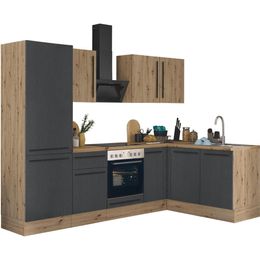 Winkelk&uuml;che KOCHSTATION "Florida, Stellbreite 270x165 cm", schwarz (k&uuml;che: schwarz, front: artisan eiche, schwarz matt, korpus: artisan eiche, arbeitsplatte: artisan eiche), B:270cm H:211cm T:60cm, Komplettk&uuml;chen-Sets, wahlweise mit E-Ger&auml;ten, mit Softclose f&uuml;r T&uuml;ren und Schubk&auml;sten