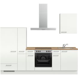 K&uuml;chenzeile Nobilia "Laser I", NEU: individuell anpassbar mit gratis Profi-Beratung", wei&szlig; (k&uuml;che: wei&szlig;, korpus: alpinwei&szlig;, arbeitsplatte: eiche havanna nachbildung), B:270,3cm H:216,6cm T:60cm, Komplettk&uuml;chen-Sets, K&uuml;chenzeile, vormontiert, 270 cm breit, optional mit verschiedenen E‑Ger&auml;te-Sets