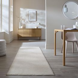 Teppich FLAIR RUGS "LINEAR WASHABLE", beige (grau), B:78cm H:9mm L:300cm, Oberfl&auml;che: 100% Polyester. R&uuml;ckseite: 38% Jute, 27% Baumwolle, 14% Polyester, 11% Synthetik, 10% sonstige Fasern, Teppiche, Teppich