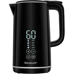 Hanseatic Wasserkocher "HWK172200DBD, mit Temperaturvorwahl", schwarz, B:22cm H:28cm T:15cm, Wasserkocher, inkl. 3 Jahre Herstellergarantie