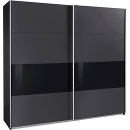 Schwebet&uuml;renschrank wimex "Bramfeld Kleiderschrank", schwarz (graphit, absetzung schwarzglas), B:225cm H:208cm T:64cm, Schr&auml;nke, Schwebet&uuml;renschrank, mit Glaselementen und zus&auml;tzlichen Einlegeb&ouml;den