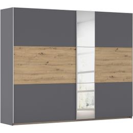 Schwebet&uuml;renschrank Rauch "Kleiderschrank Schrank Garderobe ASTANA", graumetallic, eiche artisan, B:261cm H:210cm T:59cm, Holzwerkstoff, Schr&auml;nke, Schwebet&uuml;renschrank, mit 3 Spiegelelementen, Metallgriffleisten alufarbig MADE IN GERMANY