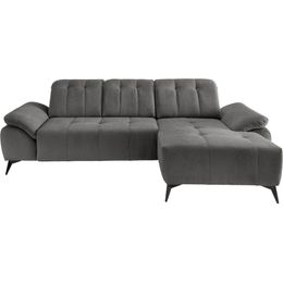 Ecksofa Home Affaire "Lazio modern und bequem, schmale Armlehnen, tolle Detailverarbeitung", grau, braun, B:280cm, 100% Polyester, Sofas, Ecksofa