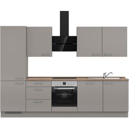 K&uuml;chenzeile Nobilia "Laser II", NEU: individuell anpassbar mit gratis Profi-Beratung", grau (k&uuml;che: grau, korpus: taupegrau, arbeitsplatte: eiche havanna nachbildung), B:300,3cm H:216,6cm T:60cm, Komplettk&uuml;chen-Sets, K&uuml;chenzeile, vormontiert, 300 cm breit, optional mit verschiedenen E‑Ger&auml;te-Sets