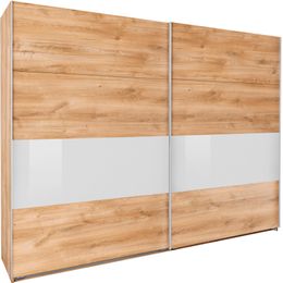 Schwebet&uuml;renschrank wimex "Bramfeld Kleiderschrank", braun (plankeneiche, absetzung wei&szlig;glas), B:270cm H:208cm T:64cm, Schr&auml;nke, Schwebet&uuml;renschrank, mit Glaselementen und zus&auml;tzlichen Einlegeb&ouml;den
