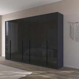 Dreht&uuml;renschrank OTTO HOME "Kleiderschrank Schrank Garderobe AGORDO Schlafzimmer", grau (graumetallic, effektgrau hochglanz), B:315cm H:210cm T:54cm, Holzwerkstoff, Schr&auml;nke, Dreht&uuml;renschrank, durchdachte Innenausstattung, in 8 Breiten und 2 H&ouml;hen MADE IN GERMANY, Topseller