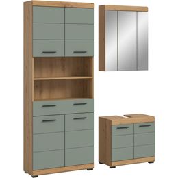 Badm&ouml;bel-Set Welltime "SIENA, TOPSELLER, Breite 149cm, 3-teiliges Set", artisan eiche nachbildung, salbei nb, B:149cm H:191cm T:34cm, Holzwerkstoff, Kastenm&ouml;bel-Sets, Badm&ouml;bel-Set, Kombination, Badkombination, Bad-Set, Badezimmerschrank, Bad, Schrank