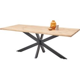Esstisch Stolkom "TOM", braun (eiche, schwarz, schwarz, eiche), H:76cm, Tische, Esstisch, 200 cm breit Eiche Massivholz mit Baumkante