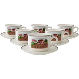 Villeroy & Boch Tasse VILLEROY & BOCH "Teetassen mit Untertassen Design Naif 250 ml 6er Set bunt", bunt, Porzellan, Trinkgef&auml;&szlig;e, Tasse