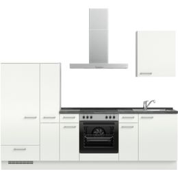 K&uuml;chenzeile Nobilia "Laser I", NEU: individuell anpassbar mit gratis Profi-Beratung", wei&szlig; (k&uuml;che: wei&szlig;, korpus: alpinwei&szlig;, arbeitsplatte: schwarzbeton nachbildung), B:270,3cm H:216,6cm T:60cm, Komplettk&uuml;chen-Sets, K&uuml;chenzeile, vormontiert, 270 cm breit, optional mit verschiedenen E‑Ger&auml;te-Sets