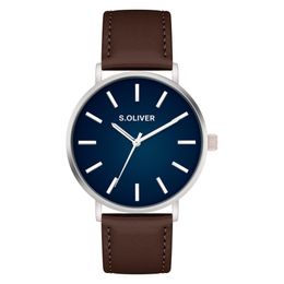 Quarzuhr s.Oliver "Basic Leather", schwarz, blau, Armbanduhren, Herren, Quarzuhr, Armbanduhr, Herrenuhr, analog
