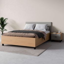 Bett VOX "SIMPLE, sehr strapazierf&auml;hig, hydraulischer Bettkasten oder Schublade", eiche, grau, grau, B:145cm H:119,6cm L:204,4cm, Betten, Bett, extrem hohe Belastbarkeit, robust und stilvoll, made in EU