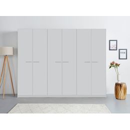 Dreht&uuml;renschrank Rauch "Kleiderschrank Schrank Garderobe OTELI inkl. Inneneinteilung", grau (seidengrau), B:271cm H:210cm T:54cm, Holzwerkstoff, Schr&auml;nke, Dreht&uuml;renschrank, mit zus&auml;tzlichen Einlegeb&ouml;den, optional mit Spiegel MADE IN GERMANY