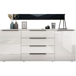 borchardt M&ouml;bel Sideboard BORCHARDT M&Ouml;BEL "Tom, moderne Kommode mit dunklen Metallgriffen", wei&szlig; (wei&szlig; hochglanz), B:166cm H:72cm T:35cm, Spanplatte, Sideboards, Sideboard, 166cm, 2 T&uuml;ren 4 Schubf&auml;cher, variable Einlegeb&ouml;den, viel Stauraum
