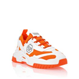 Laufschuh Philipp Plein "Predator", Damen, Gr. 37, Normalschaft, 0186, wei&szlig;, orangefluo, Schuhe Laufschuh