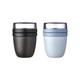 Lunchbox Mepal "Lunchpots Nordic Black & Nordic Sage Ellipse &oslash; 10.7 cm 2er Set blau-schwarz", bunt (blau, schwarz), Lebensmittelaufbewahrungsbeh&auml;lter, Lunchbox
