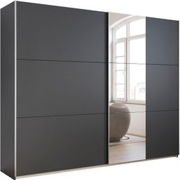 Schwebet&uuml;renschrank Rauch "Kleiderschrank Dreht&uuml;renschrank Schrank Garderobe KRONACH", grau (graumetallic, griffleisten alu, 1 spiegel), B:261cm H:210cm T:59cm, Holzwerkstoff, Schr&auml;nke, Schwebet&uuml;renschrank, optional ohne, mit 1 oder 2 Spiegel, viel Stauraum MADE IN GERMANY
