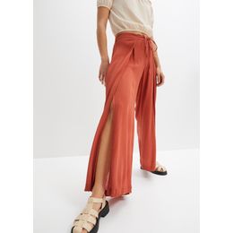 Stoffhose bonprix, Damen, Gr. 42, N-Gr, quarzrot, Obermaterial: 100% Viskose, regular fit, Hosen Stoffhose, aus Viskose, mit Schn&uuml;rung, Regular Fit, mit weitem Bein