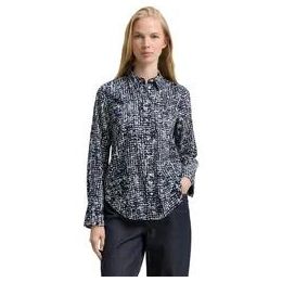 Hemdbluse Tom Tailor, Damen, Gr. 38, navy abstract dot design, Web, Obermaterial: 53% Baumwolle, 47% Modal, bedruckt, gemustert, regular fit Po-bedeckend, Manschette, Blusen Hemdbluse, mit Muster