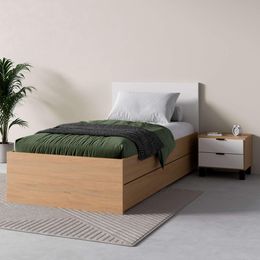 Bett VOX "SIMPLE, sehr strapazierf&auml;hig, hydraulischer Bettkasten oder Schublade", eiche, wei&szlig;, wei&szlig;, B:95,3cm H:129,4cm L:205,6cm, Betten, Bett, extrem hohe Belastbarkeit, robust und stilvoll, made in EU