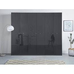 Dreht&uuml;renschrank Rauch "Kleiderschrank Schrank Garderobe OTELI inkl. Inneneinteilung", grau (graumetallic, hochglanz effektgrau), B:271cm H:229cm T:54cm, Holzwerkstoff, Schr&auml;nke, Dreht&uuml;renschrank, mit zus&auml;tzlichen Einlegeb&ouml;den, optional mit Spiegel MADE IN GERMANY