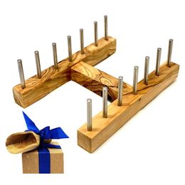 Geschirrst&auml;nder OLIVENHOLZ-ERLEBEN "Brettchenst&auml;nder f&uuml;r bis zu 6 Fr&uuml;hst&uuml;cksbretter", braun, B:13cm H:6,5cm T:18cm, Aluminium, Massivholz, Geschirrst&auml;nder, Platzsparende Aufbewahrung f&uuml;r bis zu 6 Brettchen an einem Ort