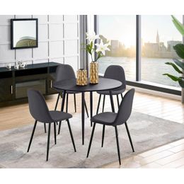 Essgruppe OTTO HOME "Eadwine, Sitzgruppe Esstisch plus 4 Esszimmerst&uuml;hle", grau (grau, grau), Samtvelours, Schwarz/grau, FSC-zertifizierter Holzwerkstoff, Sitzm&ouml;bel-Sets, Essgruppe