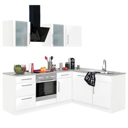 Wiho-K&uuml;chen Winkelk&uuml;che WIHO K&Uuml;CHEN "Cali", wei&szlig; (k&uuml;che: wei&szlig;, korpus: wei&szlig;, arbeitsplatte: canvas grau), B:220cm T:170cm, Komplettk&uuml;chen-Sets, mit E-Ger&auml;ten, Stellbreite 220 x 170 cm