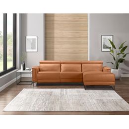 Ecksofa OTTO HOME "LUND, L-Form, 261cm, man. o. elektr. Relaxfunktion (mit USB-A)", braun (cognac), B:261cm H:97cm T:179cm, Echtleder 100% Echtleder;Kunstleder 100% Polyurethan, Sofas, Ecksofa, und Kopfteilverstellung