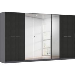 Dreht&uuml;renschrank Rauch "Kleiderschrank Schrank Garderobe OTELI inkl. Inneneinteilung", grau (graumetallic, hochglanz effektgrau), B:360cm H:210cm T:54cm, Holzwerkstoff, Schr&auml;nke, Dreht&uuml;renschrank, mit zus&auml;tzlichen Einlegeb&ouml;den, optional mit Spiegel MADE IN GERMANY