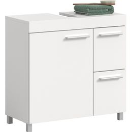 Waschbeckenunterschrank Welltime "HANO, Badezimmer, WBU, Waschtisch, Kommode, Unterschrank", wei&szlig;, B:65cm H:63cm T:31cm, FSC-zertifizierter Holzwerkstoff, Schr&auml;nke, Waschbeckenunterschrank, 1 T&uuml;r, 2 E-B&ouml;den, 2 F&auml;cher, 2 Schubk&auml;sten, mit Siphonausschnitt