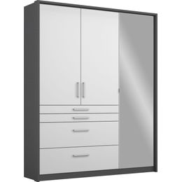 Dreht&uuml;renschrank Rauch "Kleiderschrank Schrank Garderobe Garderobenschrank HOMBURG", wei&szlig; (graumetallic, hochglanz wei&szlig;), B:136cm H:197cm T:54cm, Holzwerkstoff, Schr&auml;nke, Dreht&uuml;renschrank, inkl. Passepartout, oberer Schubkasten mit Einteilung MADE IN GERMANY