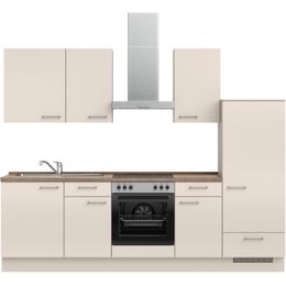 K&uuml;chenzeile Nobilia "Laser I", NEU: individuell anpassbar mit gratis Profi-Beratung", beige (k&uuml;che: natur, korpus: sandfarben, arbeitsplatte: eiche havanna nachbildung), B:270,3cm H:216,6cm T:60cm, Komplettk&uuml;chen-Sets, K&uuml;chenzeile, vormontiert, 270 cm breit, optional mit verschiedenen E‑Ger&auml;te-Sets