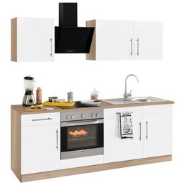 Wiho-K&uuml;chen K&uuml;chenzeile WIHO K&Uuml;CHEN "Cali", wei&szlig; (k&uuml;che: braun, korpus: sonoma eiche nachbildung, arbeitsplatte: sonoma eiche nachbildung), B:220cm T:60cm, Komplettk&uuml;chen-Sets, K&uuml;chenzeile, mit E-Ger&auml;ten, Breite 220 cm mit Metallgriffen