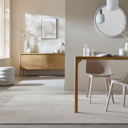 Teppich FLAIR RUGS "LINEAR WASHABLE", beige (grau), B:140cm H:9mm L:194cm, Oberfl&auml;che: 100% Polyester. R&uuml;ckseite: 38% Jute, 27% Baumwolle, 14% Polyester, 11% Synthetik, 10% sonstige Fasern, Teppiche, Teppich