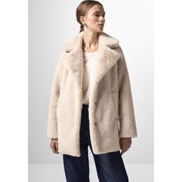 Fellimitatjacke STREET ONE STUDIO, Damen, Gr. 44, wei&szlig; (lucid wei&szlig;), Stoff, 100% Polyester, unifarben, gerade h&uuml;ftbedeckend, V-Ausschnitt, B&uuml;ndchen, Jacken, mit Reverskragen